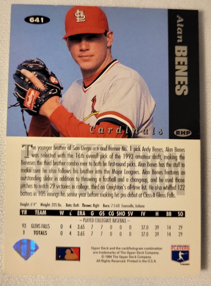 1994 Upper Deck Choice Alan Benes SILVER SIGNATURE Baseball Card | eBay
