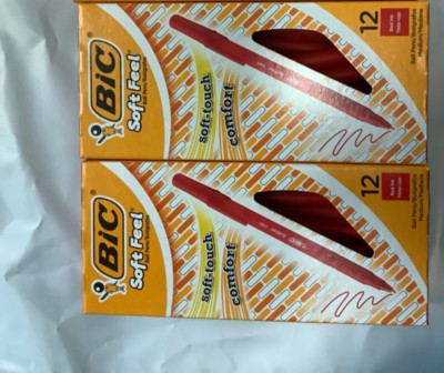 Bic Red Ballpoint Pen Soft Feel Stick Medium 1mm, Red Ink / Barrel 24 ...