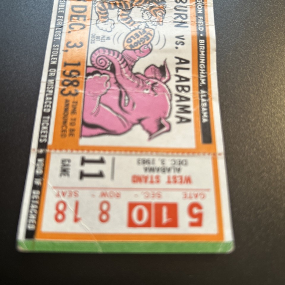 1983 AUBURN vs ALABAMA FOOTBALL FULL TICKET BO JACKSON SEC IRON BOWL ...