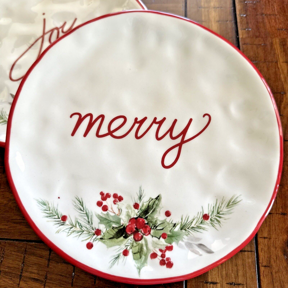 Set 2 Signature Select Ceramic 8in Joy & Merry Side Plates Christmas ...