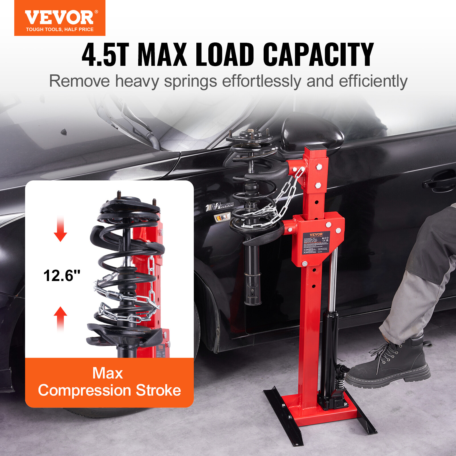 VEVOR Coil Spring Compressor 4.5T Auto Strut Hydraulic Compressor ...