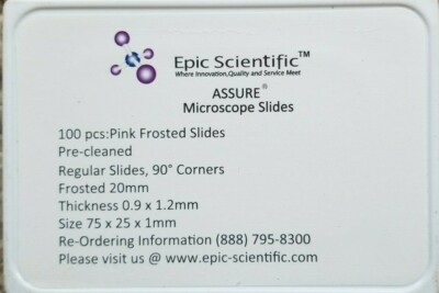 Epic Scientific 100Pack Assure Pink Frosted Regular Microscope Slides ...