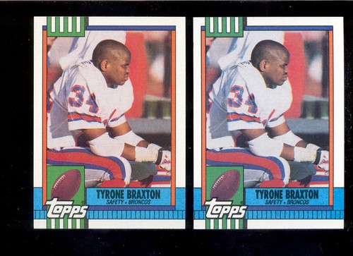 1990 Topps TYRONE BRAXTON Denver Broncos Card Lot both Disclaimer ...