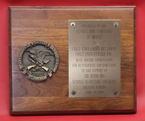 Colt Firearms / NRA Sponsorship Plaque 8 1/2" x 10 | eBay
