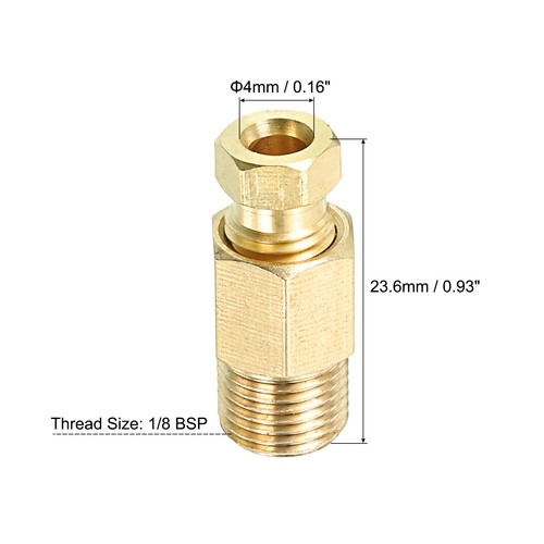 3 x Brass Tube Compression Fitting 4mm Tube OD 1/8 BSP Male Thread Gold ...