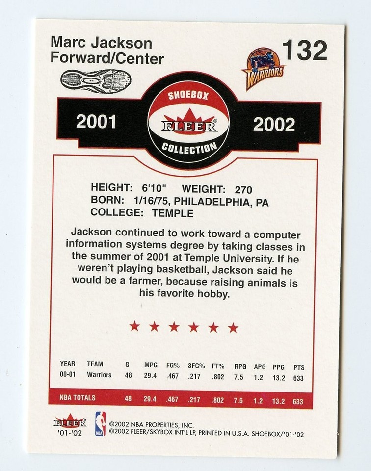 E793 MARC JACKSON 2001-02 FLEER SHOEBOX COLLECTION RETAIL SSP FOOTPRINT ...