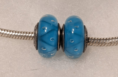 New Set of 2 Pandora Clear Blue w/Bubbles & Triangles Murano Glass ...