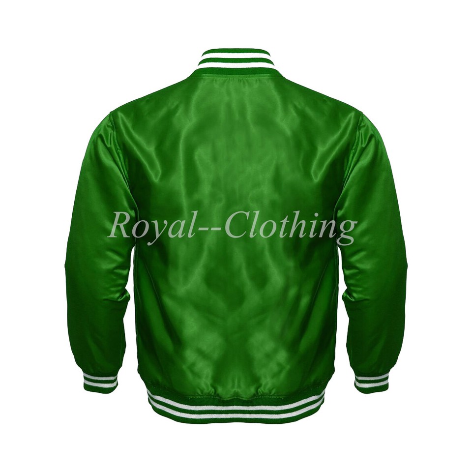 New Men's Varsity Letterman baseball Green Bomber Style All Satin ...