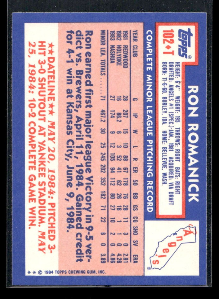 1984 Topps Traded Tiffany #102T Ron Romanick | eBay