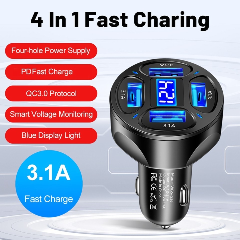 Car Charger Charger LED Display Monitors 12-24V Fast Charger Brand New ...