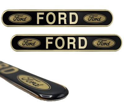 3D Ford Black Gold Logo Vintage Style Universal Stick On Emblems 2pcs ...