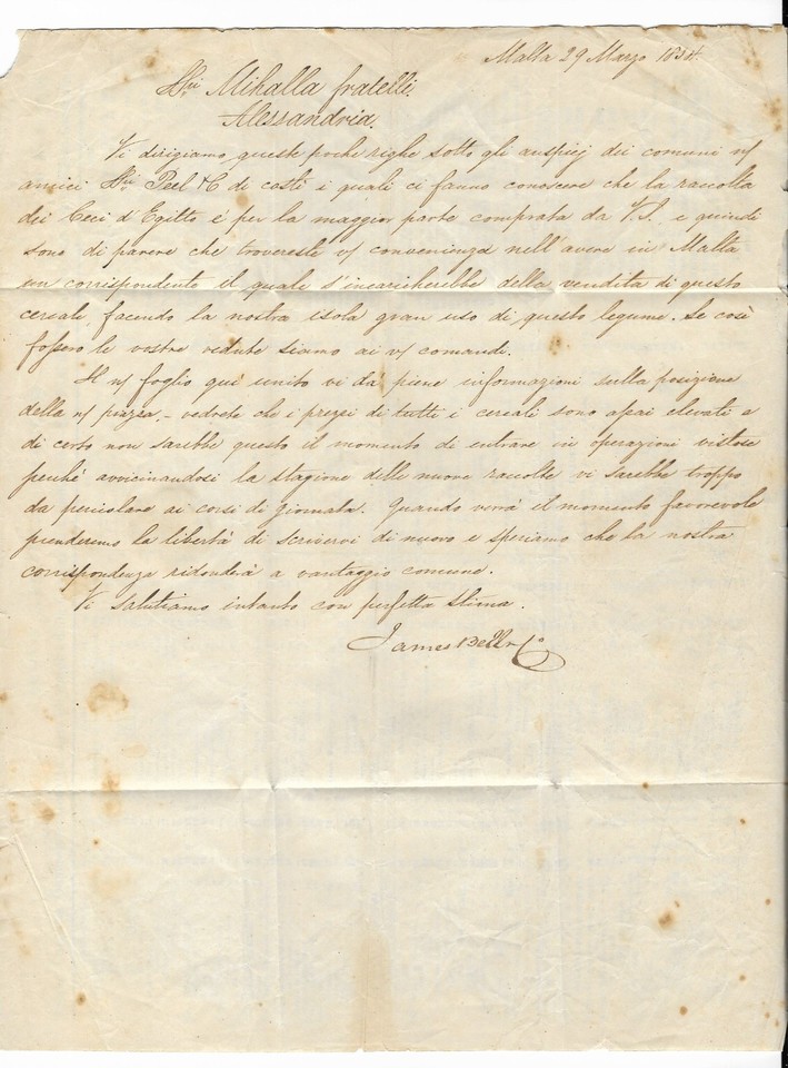 EGYPT ITALY 1854, LETTER from ITALY to ALEXANDRIA, WAXED SEAL!!! | eBay