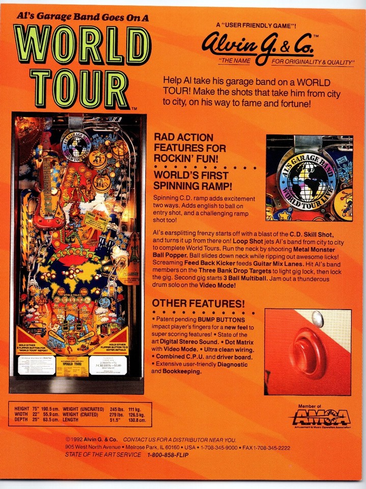 Alvin G. & Co. World Tour Pinball Machine Flyer 1992 Arcade Memorabilia ...