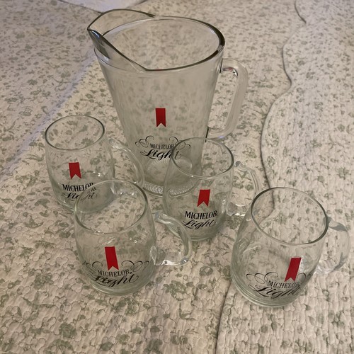 Set Of 4 Michelob Vintage Beer Glass Open Handles Mugs 4 1/2" Tall With ...