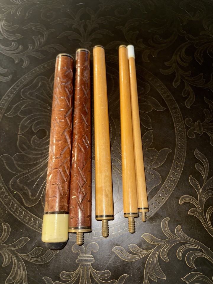 Vintage 5 Piece Hand Carved Wooden Pool Cue With Brass Fittings | eBay