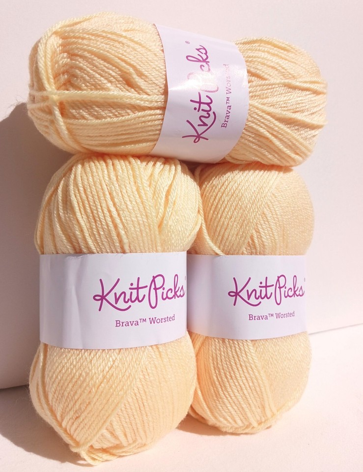 3 x Knit Picks Brava Worsted Weight Acrylic Yarn, 100g ea. CUSTARD ...