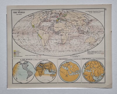 ANTIQUE MAP THE WORLD IN 1490 ON MOLLWEIDE'S PROJECTION PTOLEMY EDRISI ...