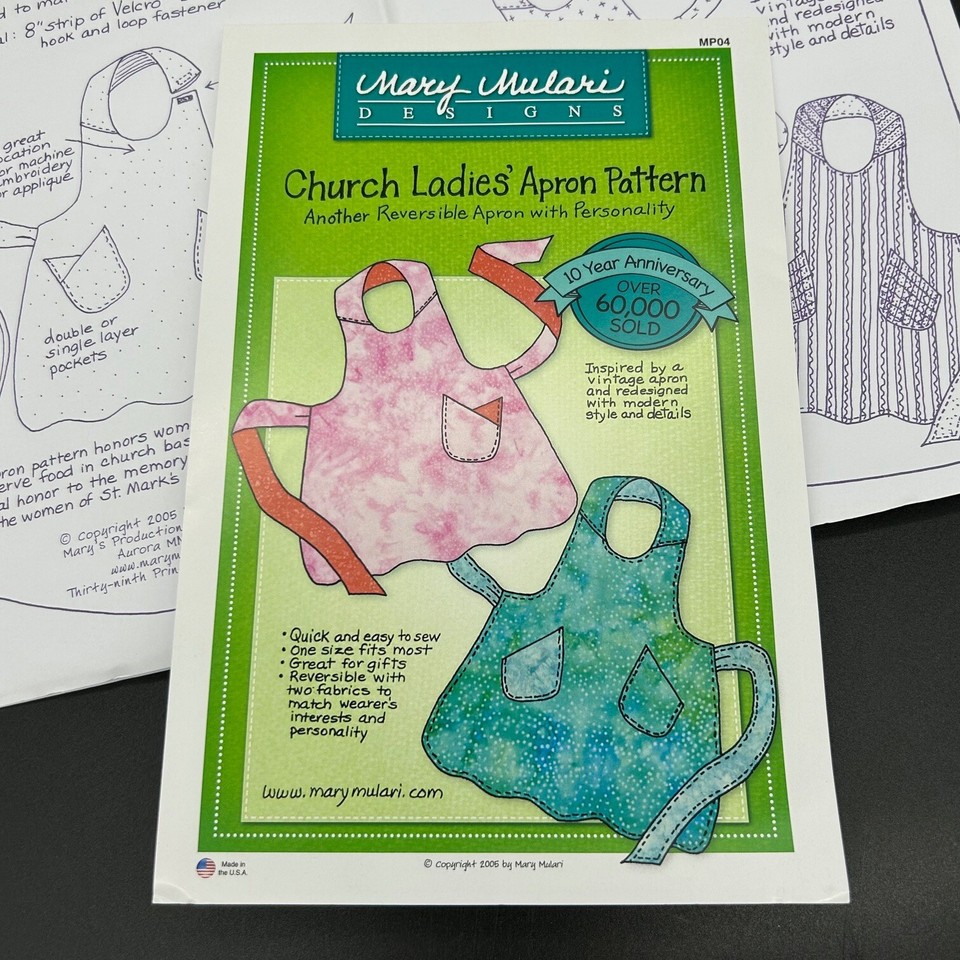 Mary Mulari Designs Church Ladies Apron Pattern Quick Easy One Size ...