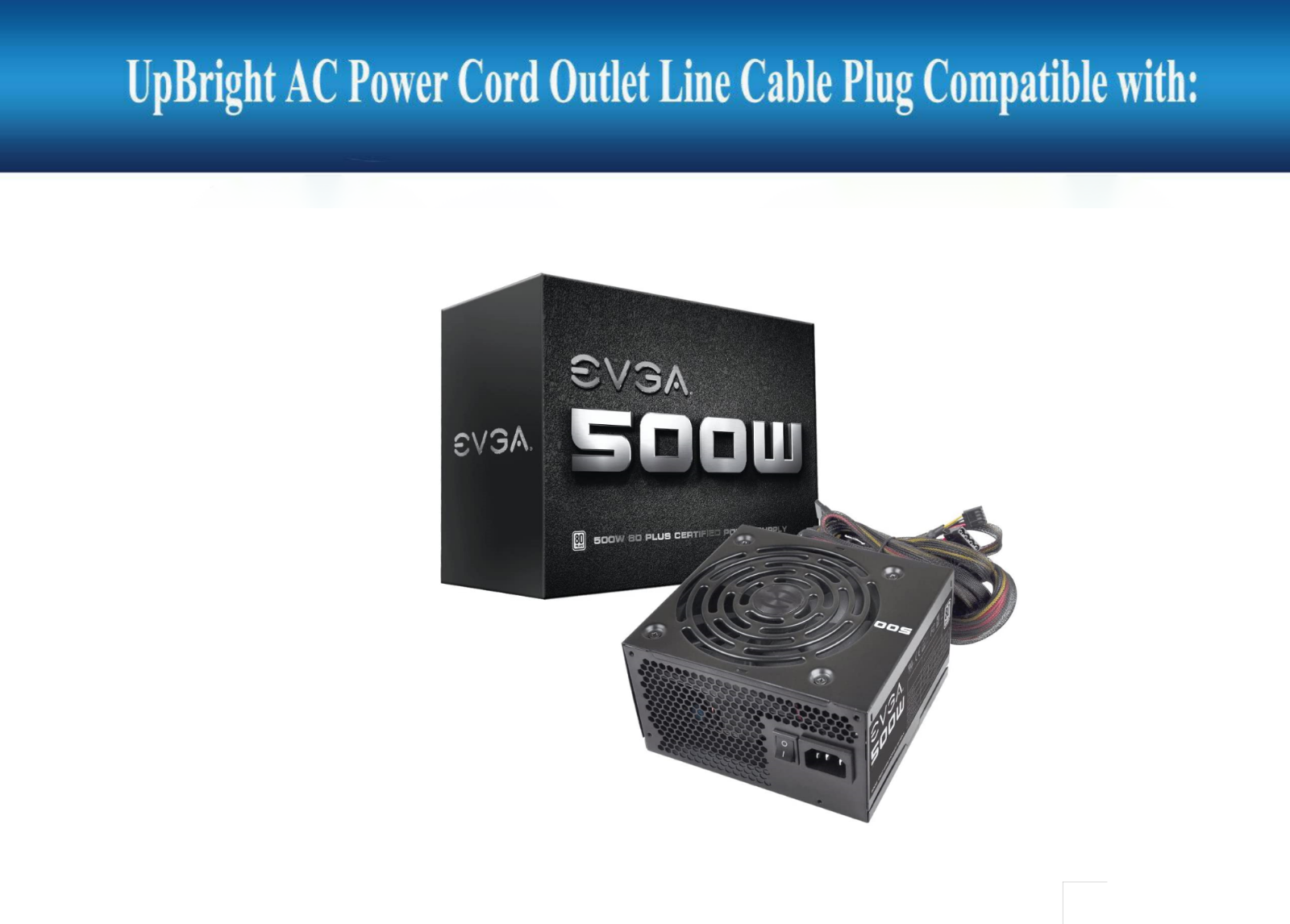 AC Power Cable Plug Cord For EVGA 500 W1, 80+ WHITE 500W 100-W1-0500-K3 ...