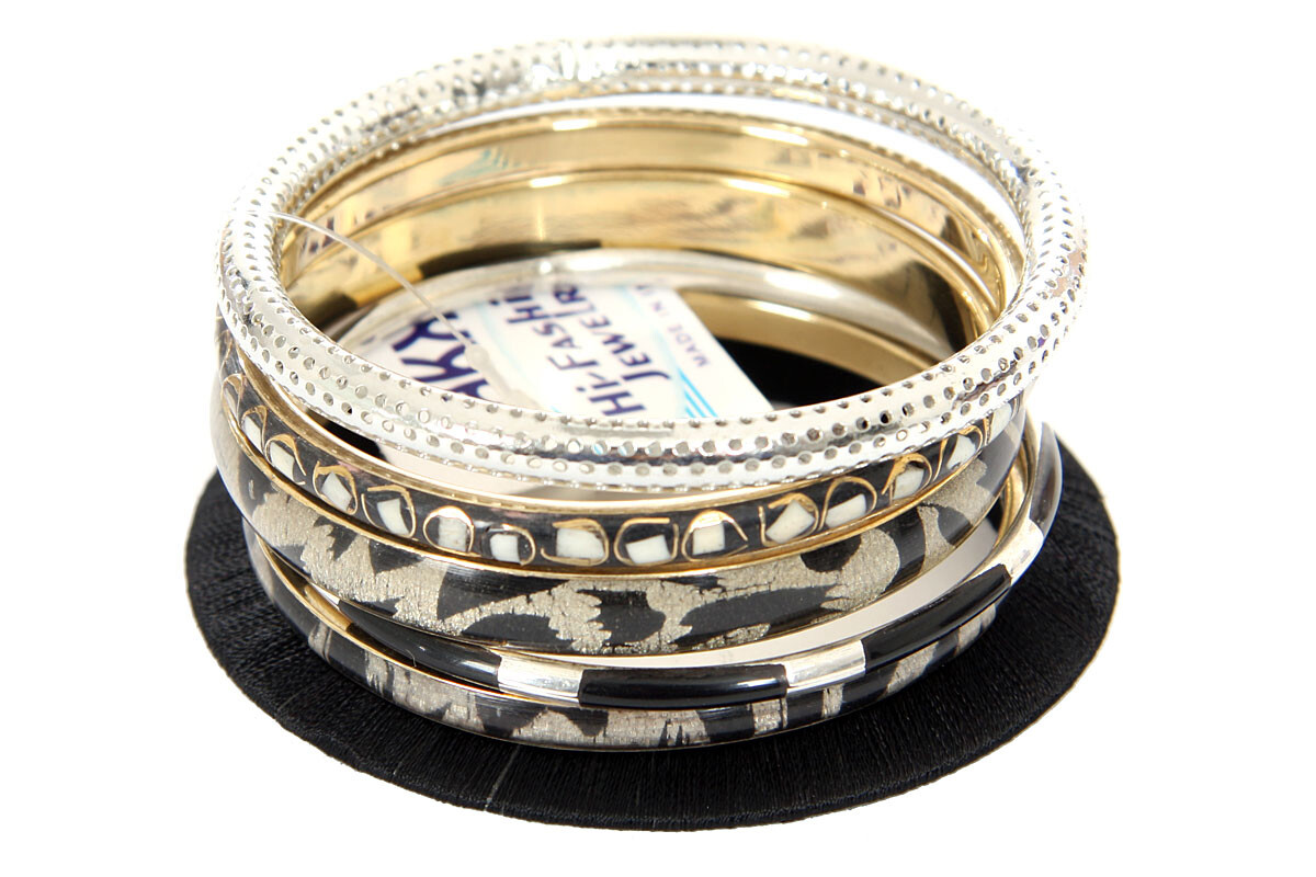 Women's Fashion Tribal Print Six Piece Bangles Set Black/Silver | eBay