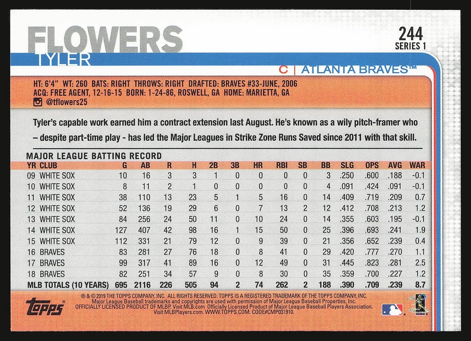 2019 Topps #244 Tyler Flowers | eBay