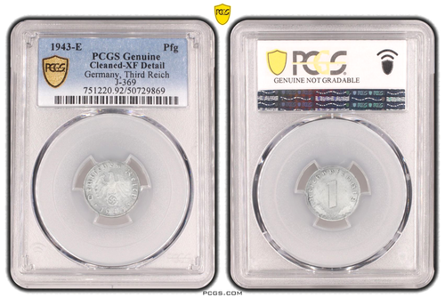 PCGS XF 1 Pfennig 1943 E SWASTIKA Germany Third Reich J-369 Coin 1 ...