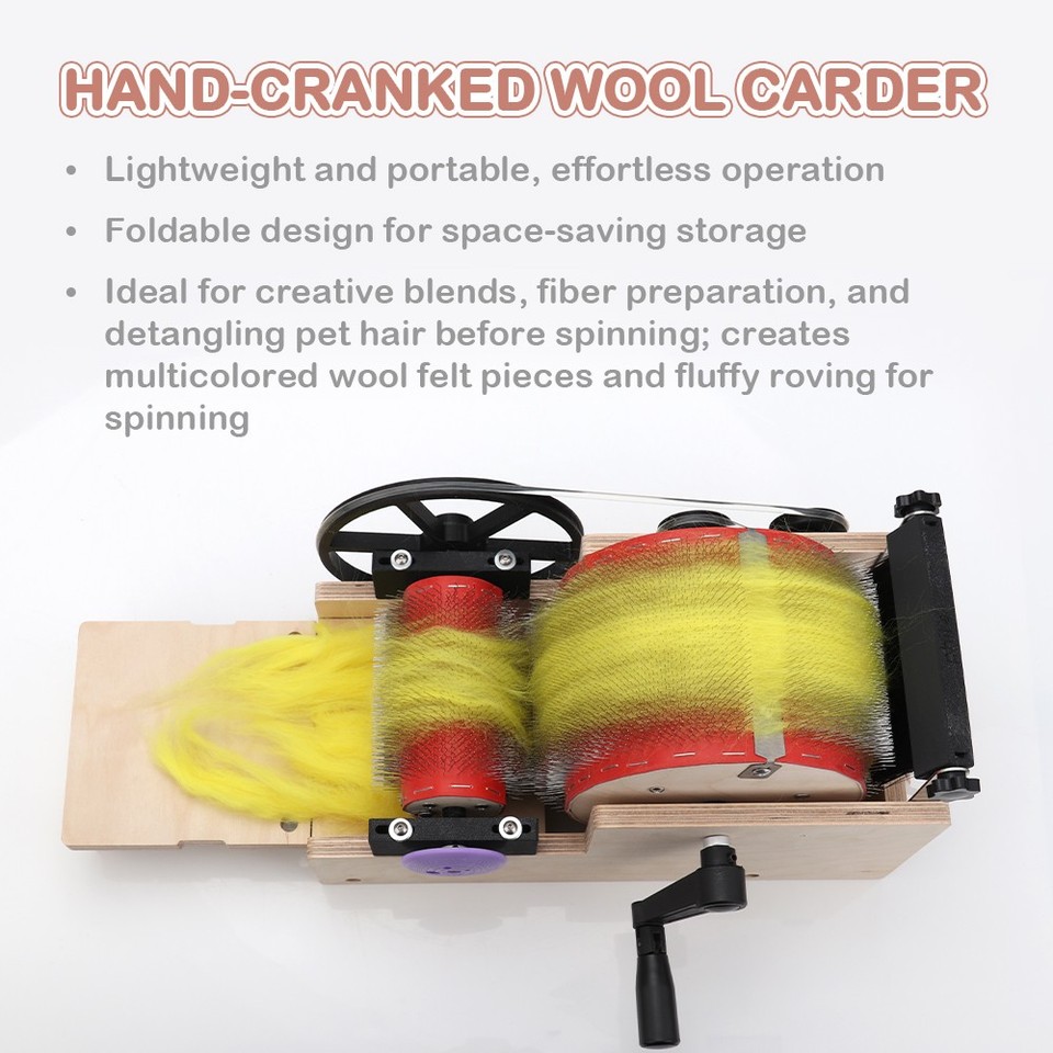 Wool Drum Carding Machine Wooden Frame Craft Drum Carder Manual Fibre ...