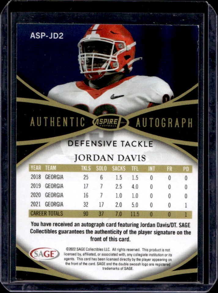 2022 SAGE Aspire Jordan Davis Hyper Silver Auto #ASP-JD2 | eBay