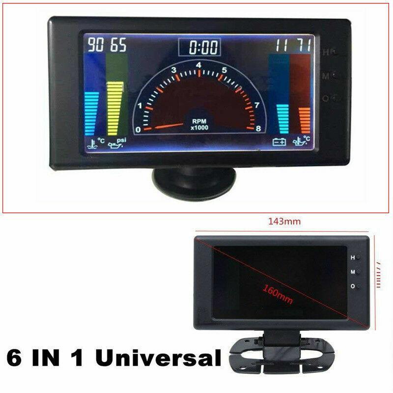 LCD Digital Car Auto Meter LED Oil Pressure Water Temp Gauge 6 in1 ...