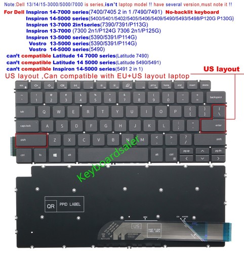 New for Dell Inspiron 14-7490 7491 5490 5493 13-5390 7391 US Keyboard ...