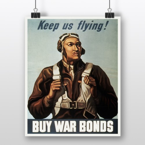 WW2 BUY WAR BONDS Poster with Black Pilot, Keep Us Flying, Vintage Art ...