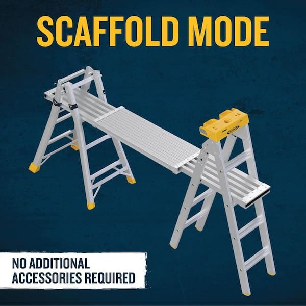 18ft Reach Aluminum 6-in-1 Multi-Max Pro Multi-Position Ladder, 375lbs ...