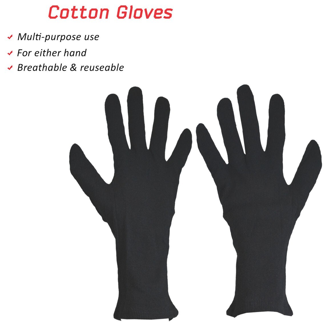 Black Cotton Gloves Soft stretchable lightweight work Jewellery ...