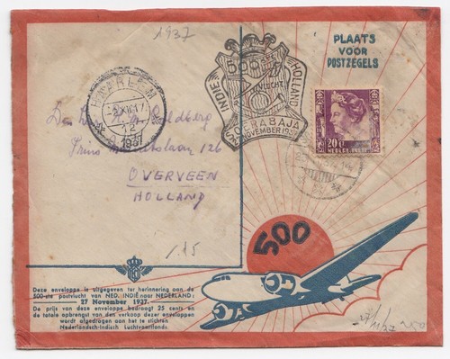 Netherlands Indie Old Decorated Airmail Cover KLM 500th Flight 1937 | eBay