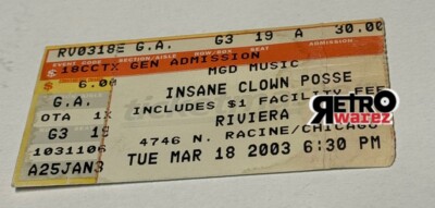 Insane Clown Posse - Concert Ticket Stub March 18 2003 psychopathic ...