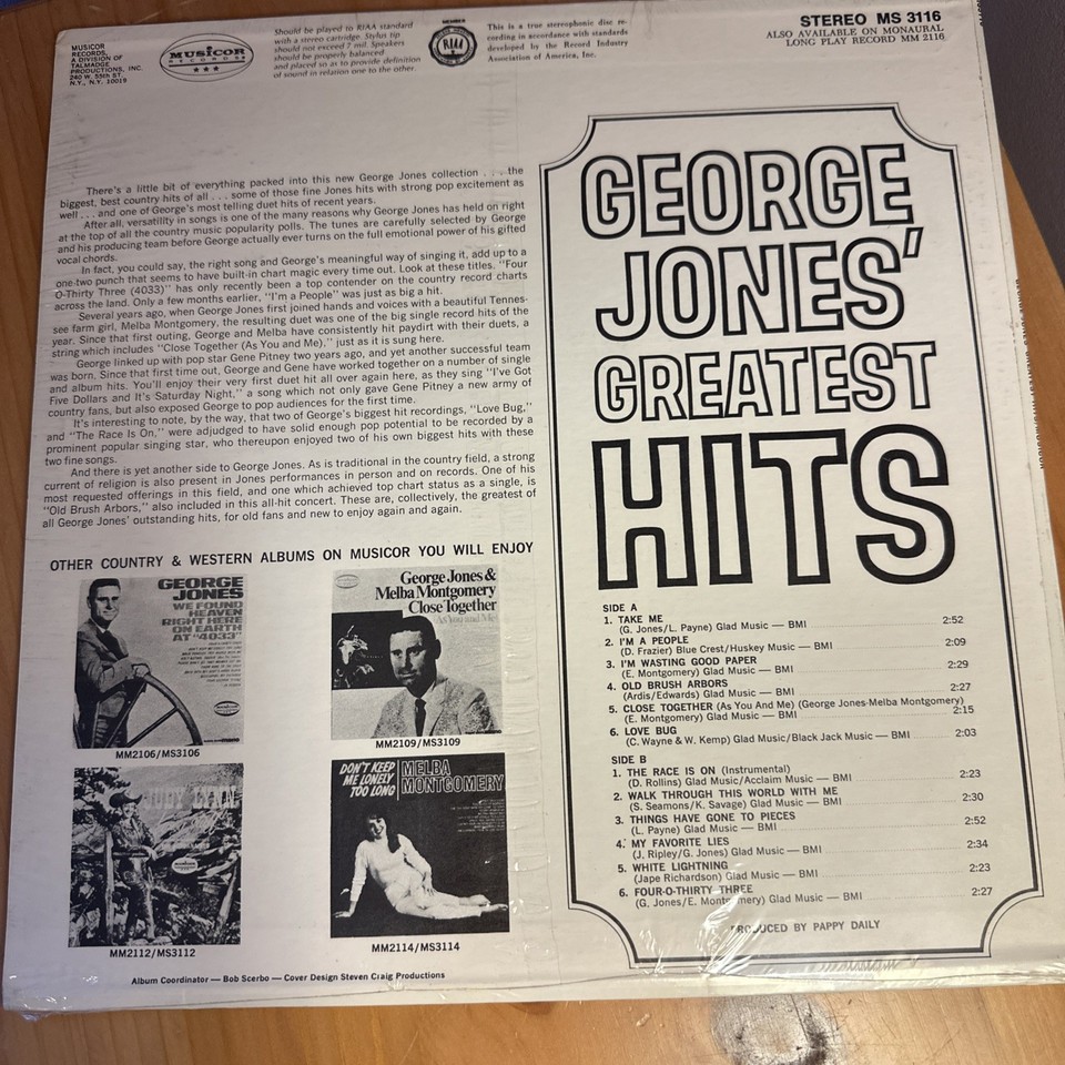 George Jones Lp Greatest Hits (1967) On Musicor Vg++ UNOPENED rare ...