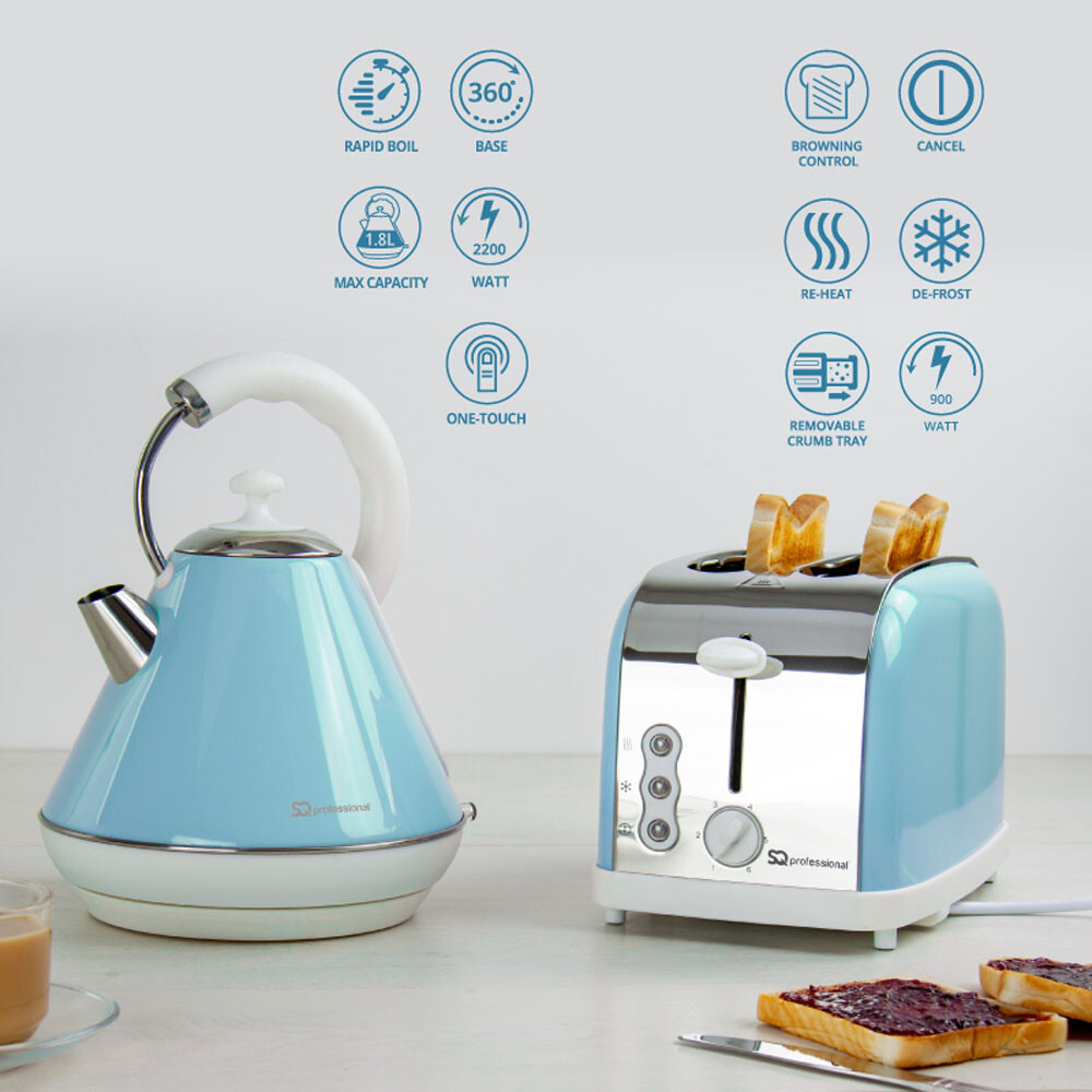 Retro Stainless Steel 1.8L Kettle 360° Swivel Base & 2 Slice Toaster ...