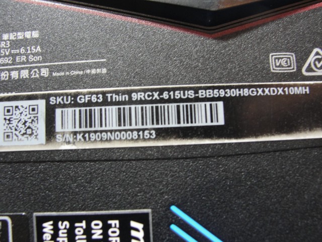 MSI 15.6" GF63 Thin 9RCX Genuine Laptop Bottom Case Base Cover ...