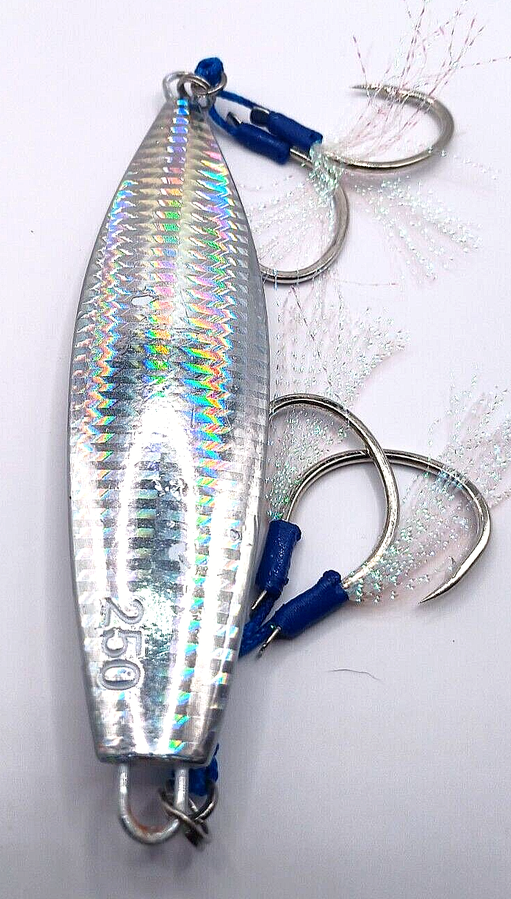 The Original Slow Pitch Jig Lure Silver Iridescent 250g White Glows ...