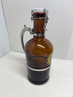 2L Amber Glass Beer Growler w/Fluted Sides & Ornate Handle WIESBADENER ...