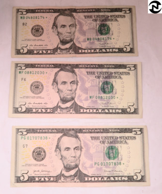 (3) 2013+2017 Five Dollar STAR Note Lot // ALL STAR NOTES! // Nice XF ...