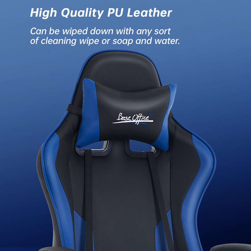 Gaming Chair Office Chair w/Footrest Lumbar Support Headrest Armrest ...