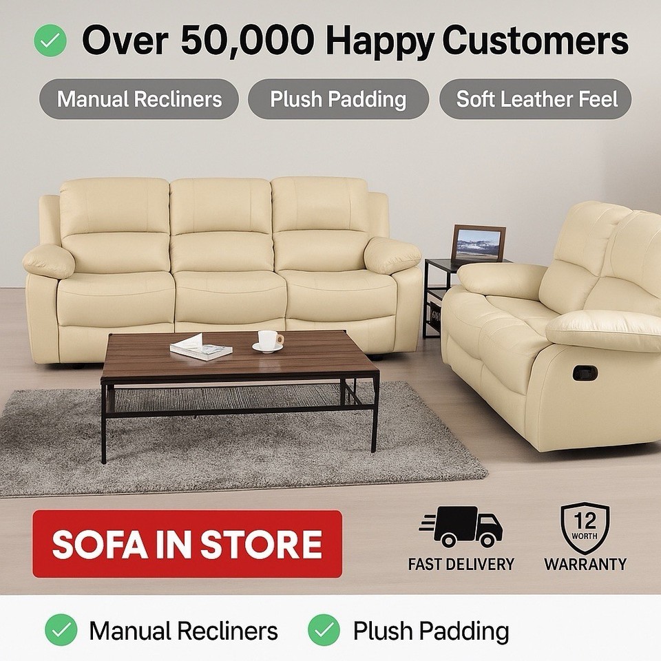 SOFAINSTORE Sienna Cream Recliner Sofa Set – 3+2+1 Lounge Suite in ...