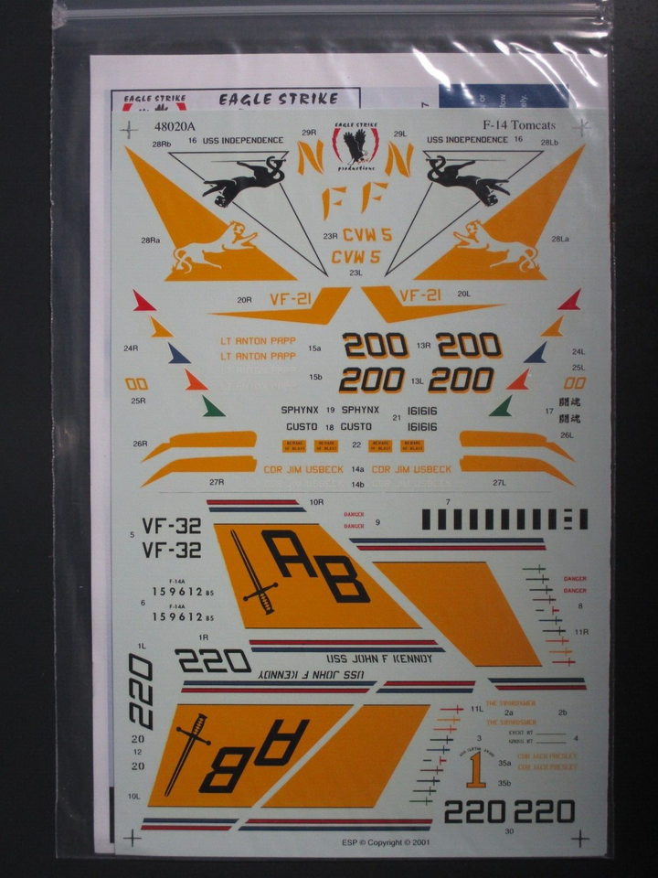 Eagle Strike 1/48th Scale F-14 Tomcats Part 1 Decal Sheet No. 48020 | eBay