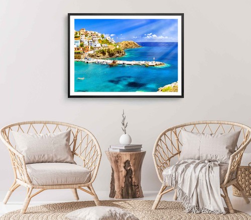 Rethymnon Harbour Print, Sea Wall Art, Greece Framed Beach Wall Art ...