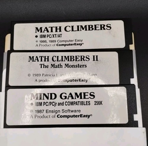 Vintage Math Climbers 1 & 2, Mind Games ComputerEasy IBM PC 5.25 Floppy ...