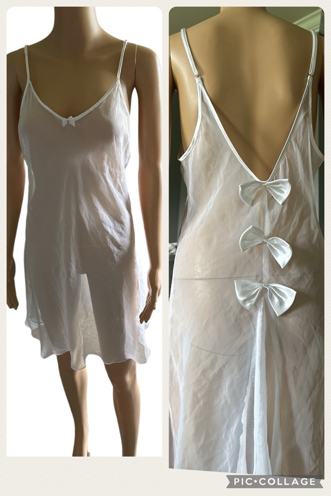 Fredericks Of Hollywood Bow Vtg Midi Slip Dress- Large - Gem