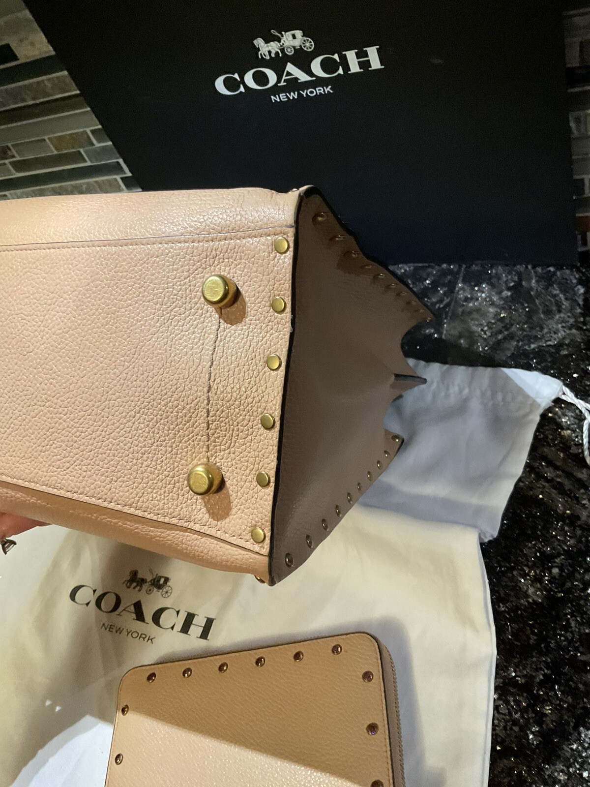 Coach Charlie Crystal Rivets & Accordion Wallet NUDE … - Gem