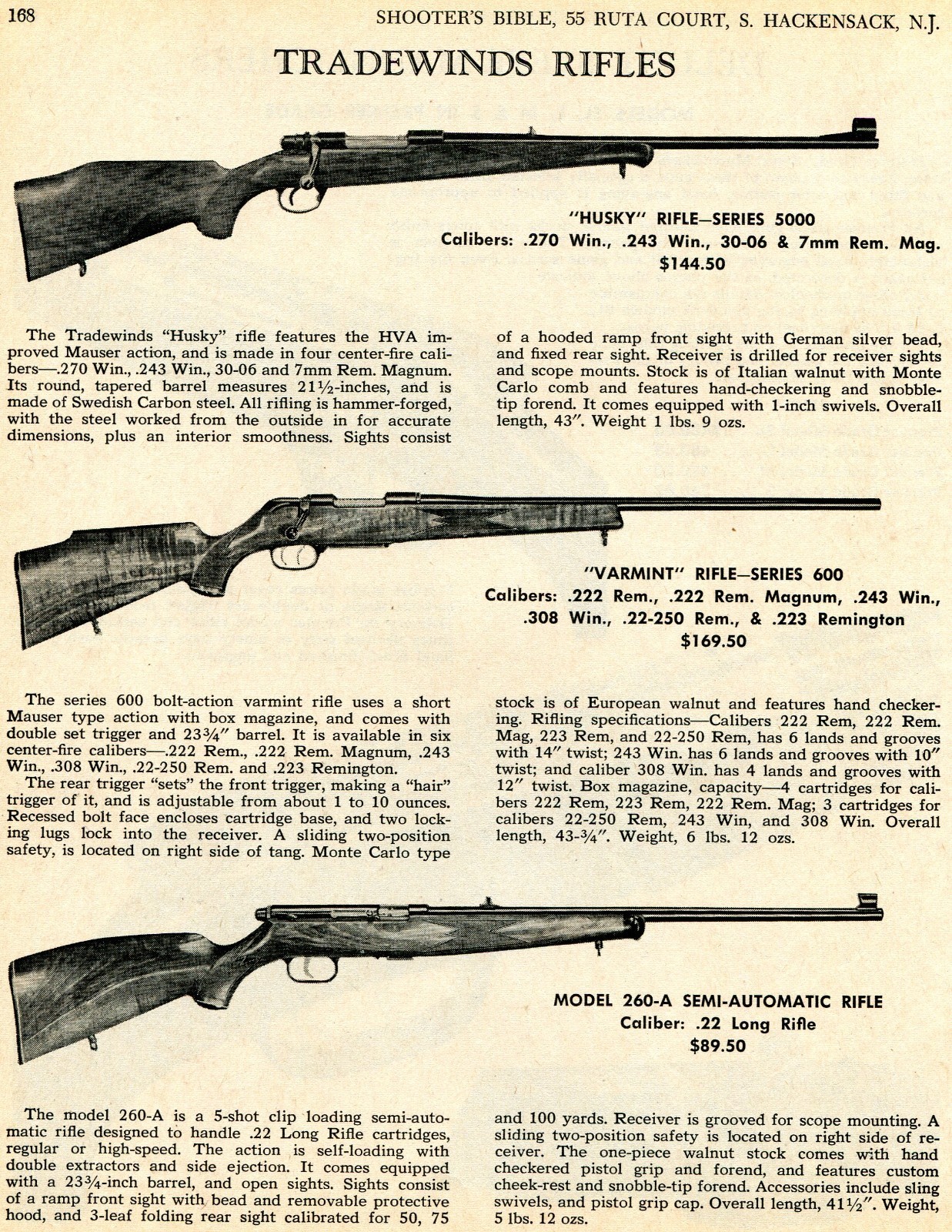 1970 Print Ad of Tradewinds Model 260-A, Varmint Series 600, Husky 5000 ...