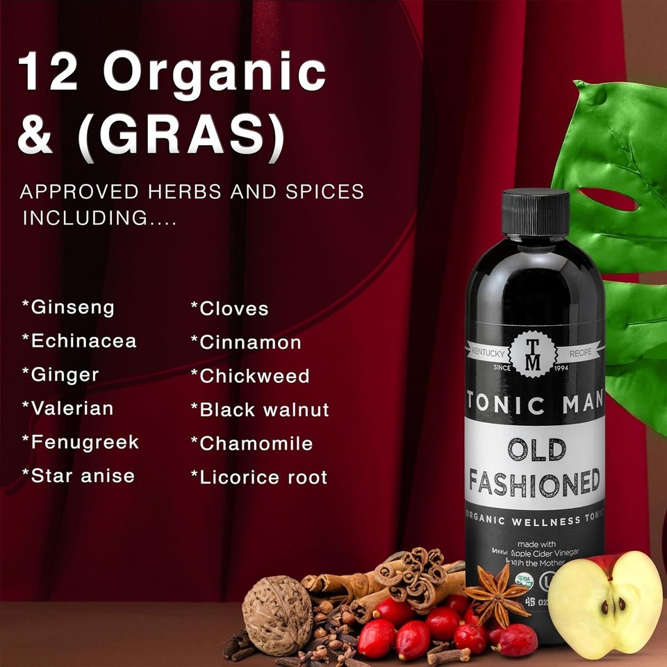Tonic Man Old Fashioned Organic Wellness Herbal Tonic, Raw Apple Cider ...